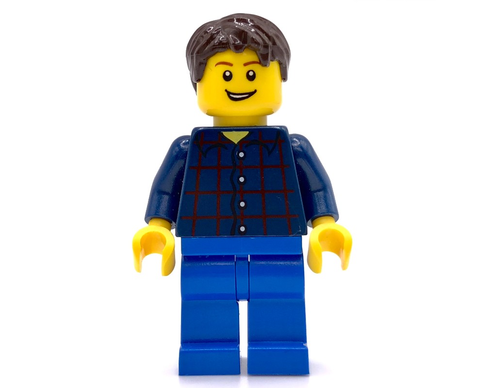 LEGO Set fig-013494 Man, Dark Blue Plaid Shirt, Blue Legs, Dark Brown ...