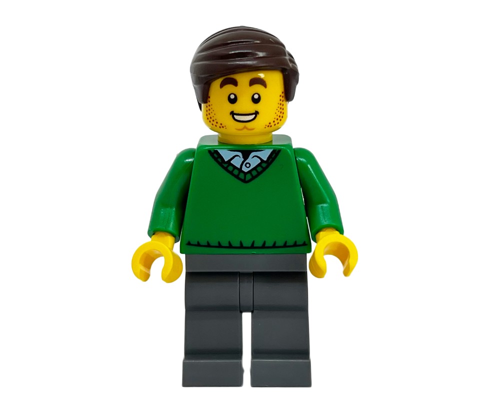 LEGO Set fig-013520 Green Torso, Dark Bluish Grey, Dark Brown Hair ...