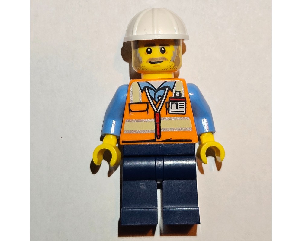 LEGO Set fig-013624 Construction Worker, Foreman - Orange Torso, Dark ...