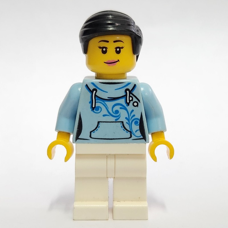 LEGO Set fig-013639 Bright Light Blue Torso, White Legs, Black Hair ...
