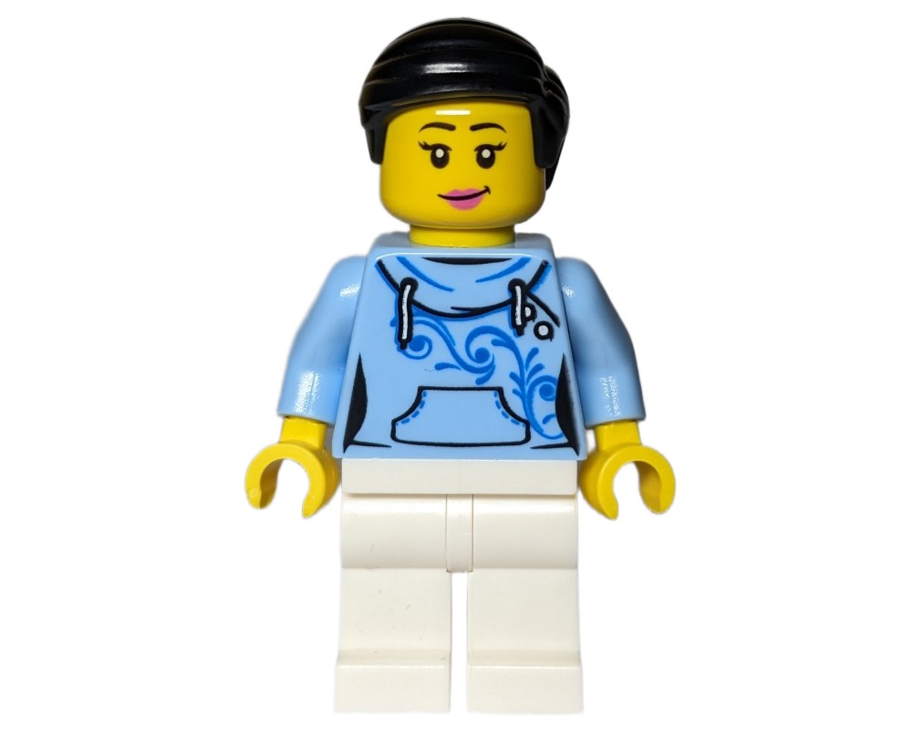 LEGO Set fig-013639 Bright Light Blue Torso, White Legs, Black Hair ...