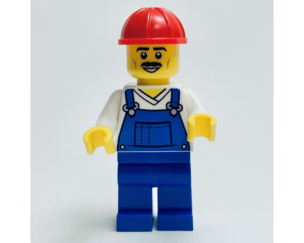 LEGO Set fig-013757 Construction Worker, Blue Overalls, Red Hard Hat ...