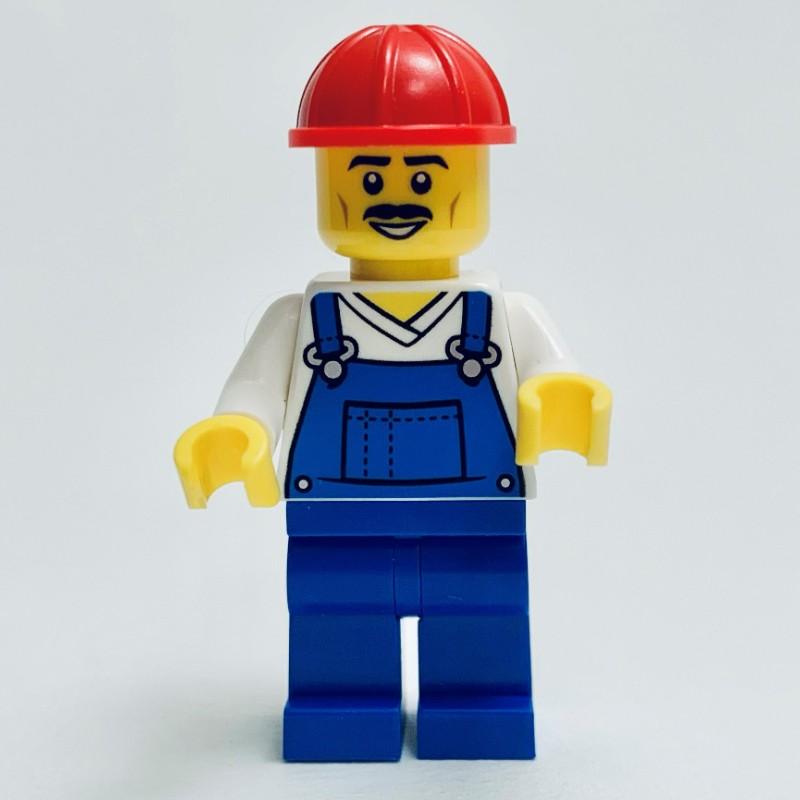 LEGO Set fig-013757 Construction Worker, Blue Overalls, Red Hard Hat ...