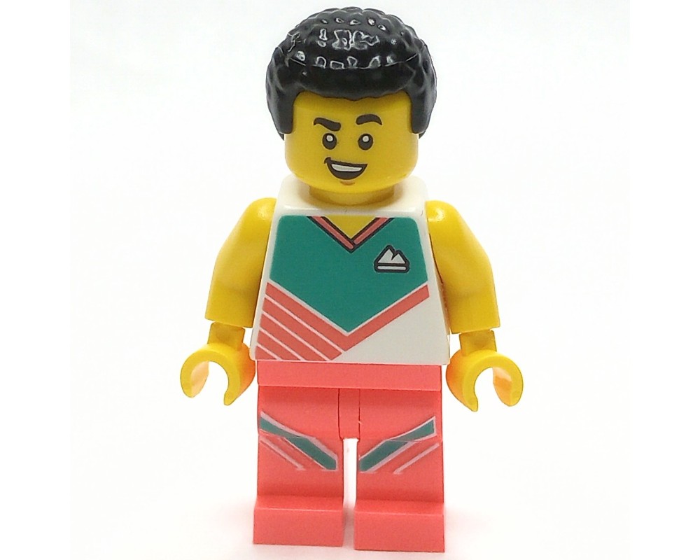 LEGO Set fig-013986 Man, Coral and White Workout Outift, Black Hair ...