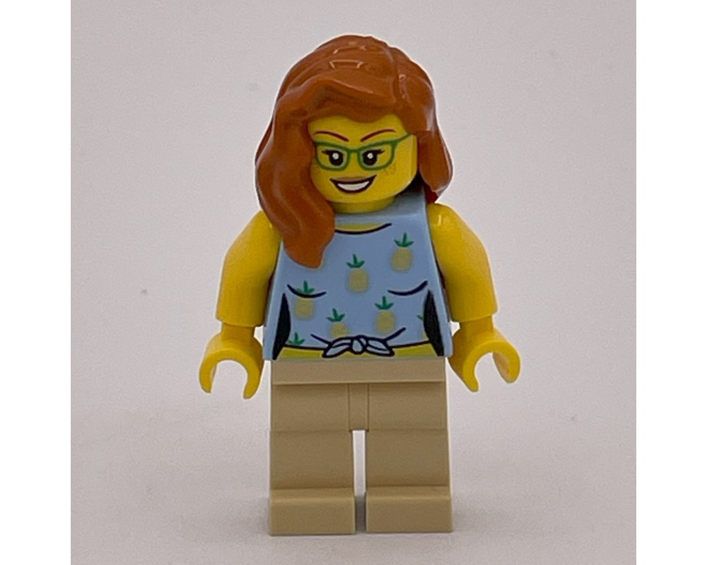 LEGO Set fig-013992 Woman, Bright Light Blue Torso, Tan Legs, Dark ...