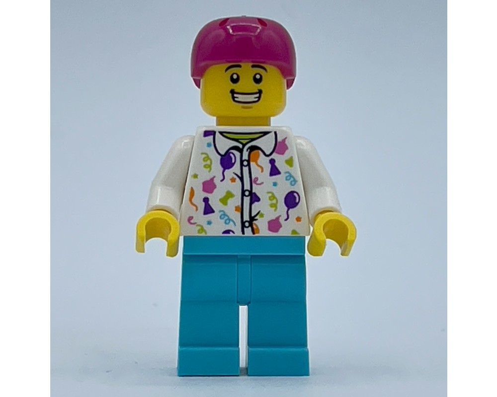LEGO Set fig-014003 Man, White Shirt with Balloons, Medium Azure Legs ...