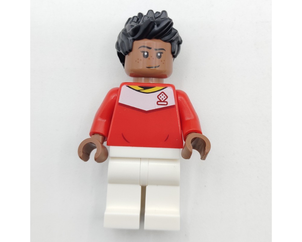LEGO Set fig-014012 Soccer Fan, Red Soccer Jersey, Black Hair ...