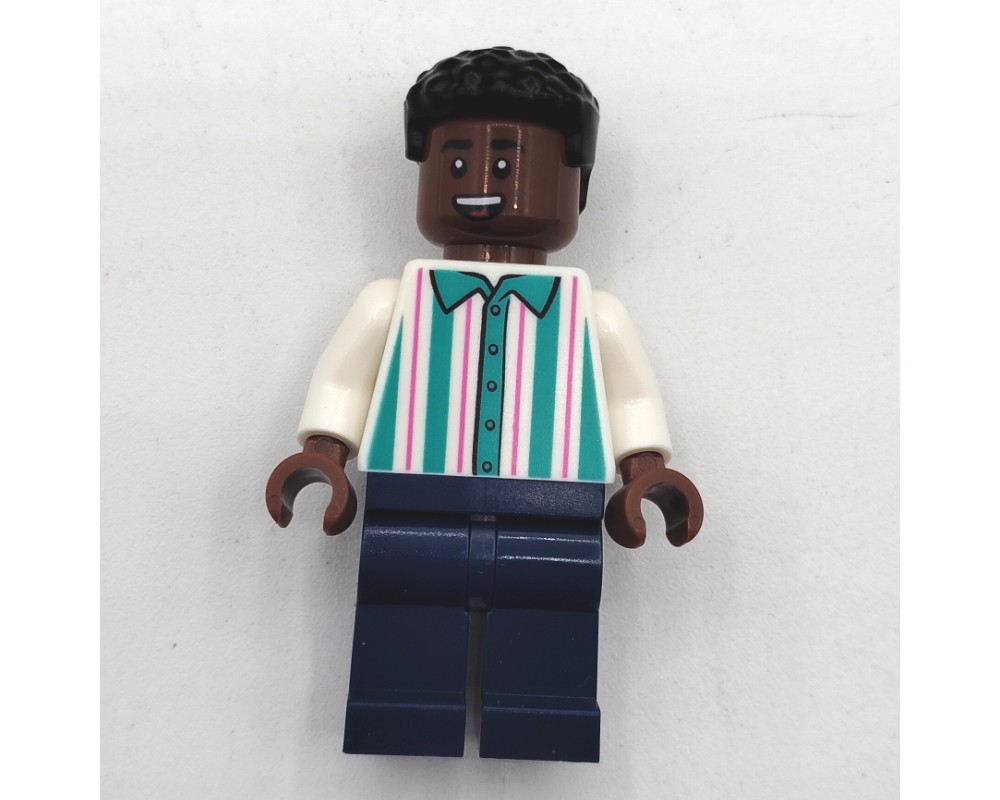 LEGO Set fig-014018 Soccer Fan, White and Dark Turquoise Striped Shirt ...