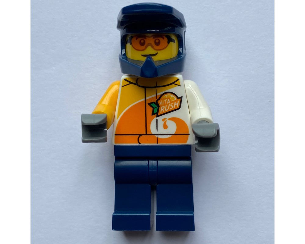 LEGO Set fig-014131 Stunt Driver, White and Orange Race Jacket, Dark ...