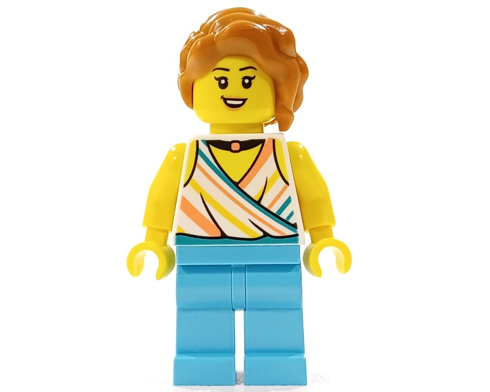 LEGO Set fig-014319 Woman, White Top, Medium Azure Legs, Dark Orange ...