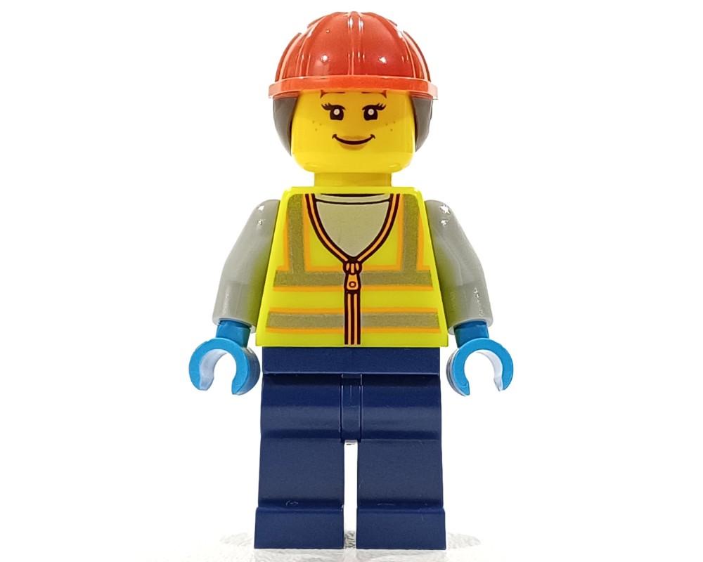 LEGO Set fig-014321 Ground Crew, Vibrant Yellow Safety Vest, Ponytail ...