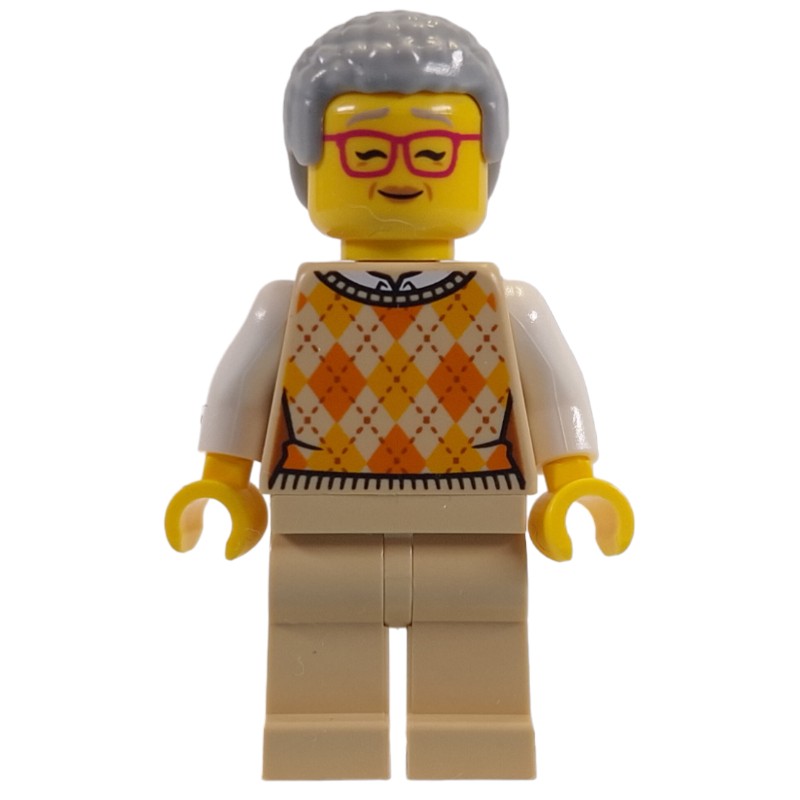 LEGO Set fig-014459 Tan Torso, Tan Legs, Light Bluish Grey Hair, Red ...