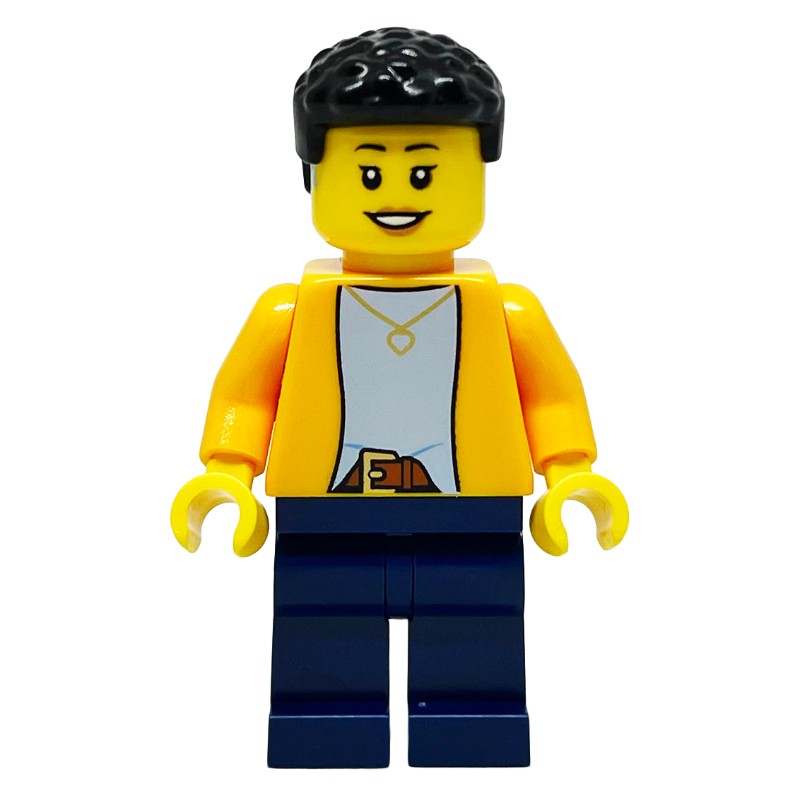 LEGO Set fig-014678 Bright Orange Torso, Dark Blue Legs, Black Hair ...