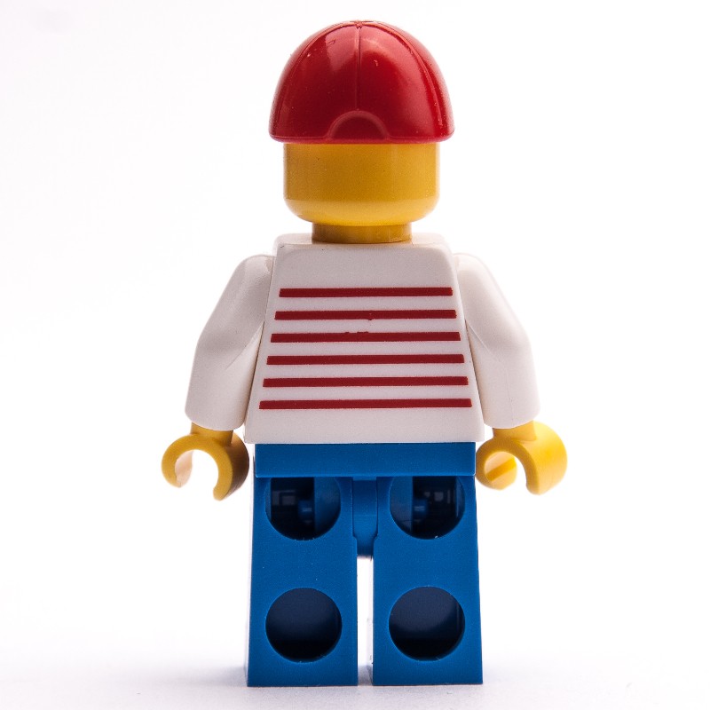 LEGO Set fig-014679 White Striped Torso, Blue Legs, Red Cap ...