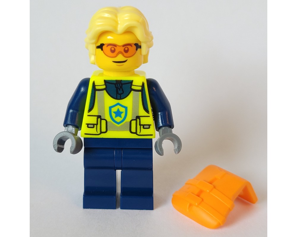 LEGO Set fig-014686 Helicopter Pilot, Neon Yellow Torso, Dark Blue Legs ...
