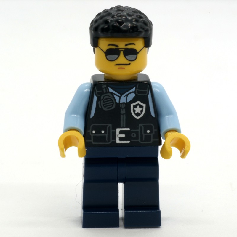 LEGO Set fig-014694 Police Officer - Black Torso, Dark Blue Legs, Short ...