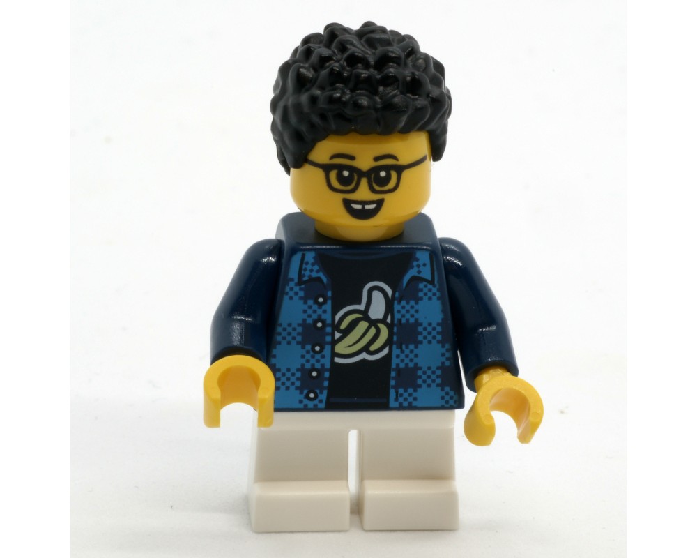 LEGO Set fig-015209 Boy, Dark Blue Plaid Shirt, Short White Legs ...