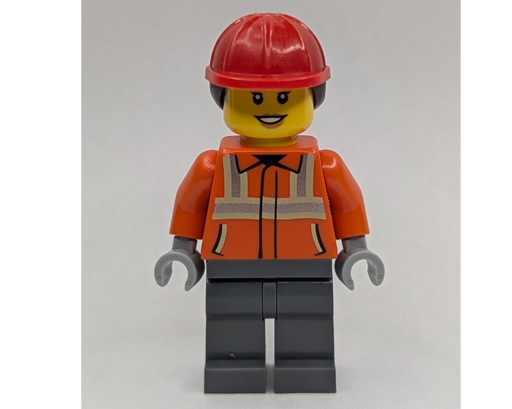 LEGO Set fig-015217 Construction Worker, Reddish Orange Jacket, Red ...