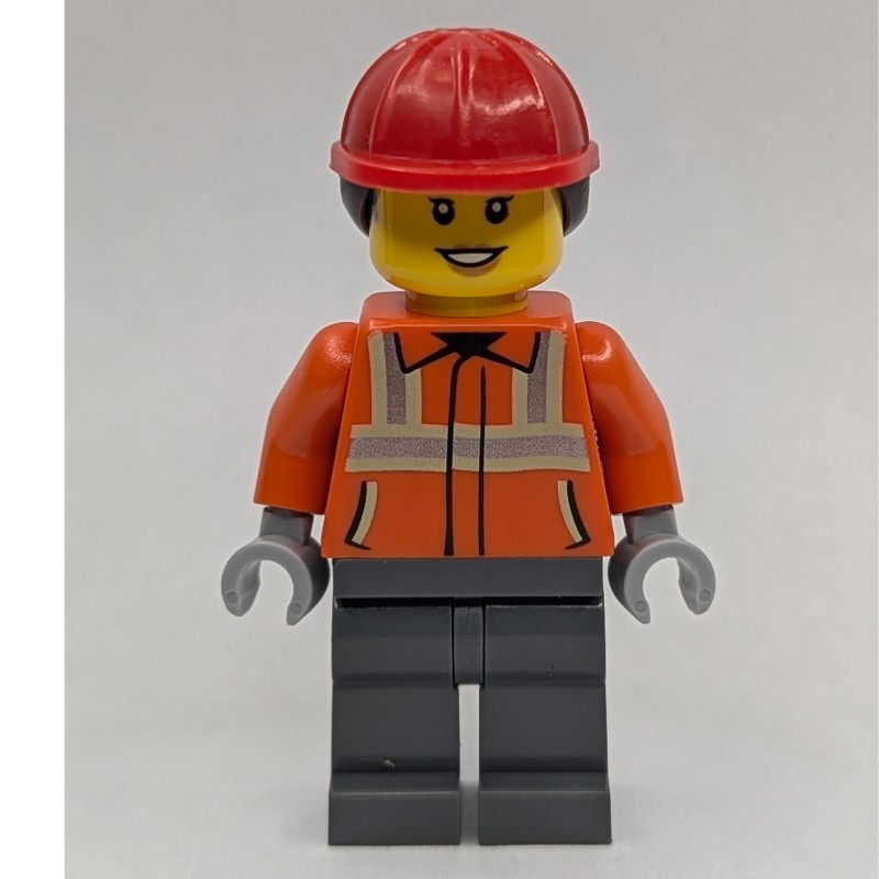 LEGO Set fig-015217 Construction Worker, Reddish Orange Jacket, Red ...