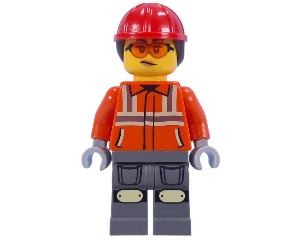 LEGO Set fig-015229 Construction Worker, Reddish Orange Jacket, Red ...
