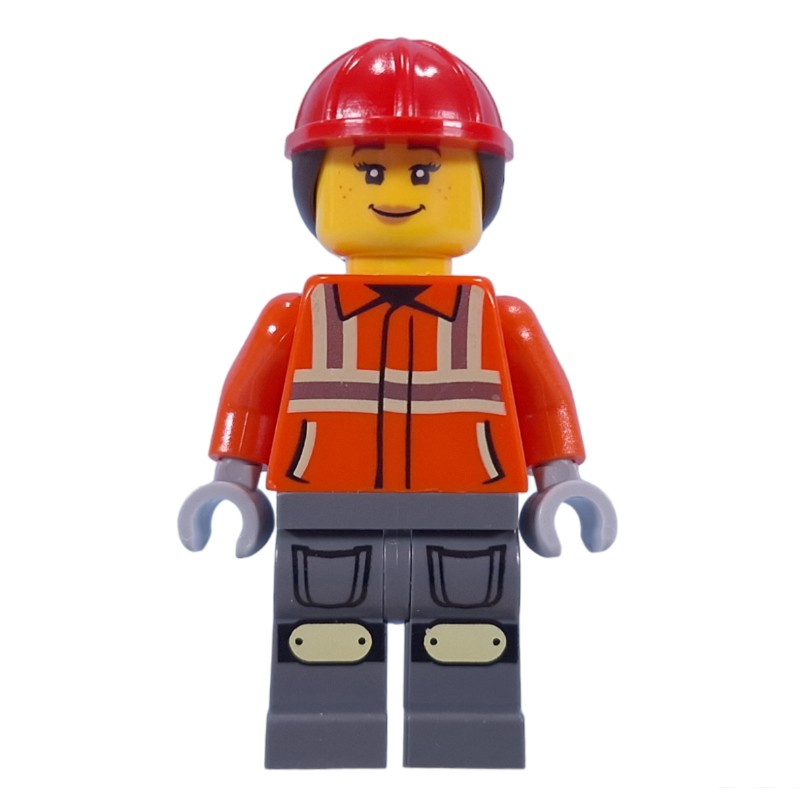 LEGO Set fig-015229 Construction Worker, Reddish Orange Jacket, Red ...