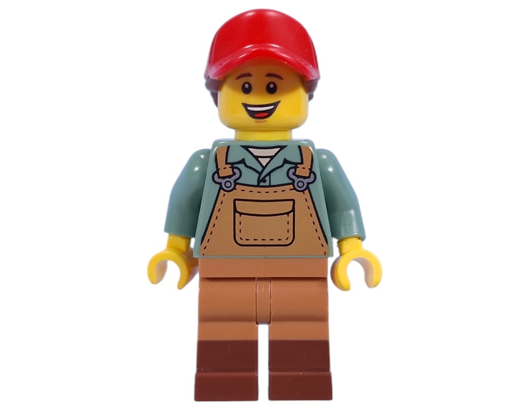 LEGO Set fig-015625 Gardener, Sand Blue Torso, Medium Nougat Apron, Red ...