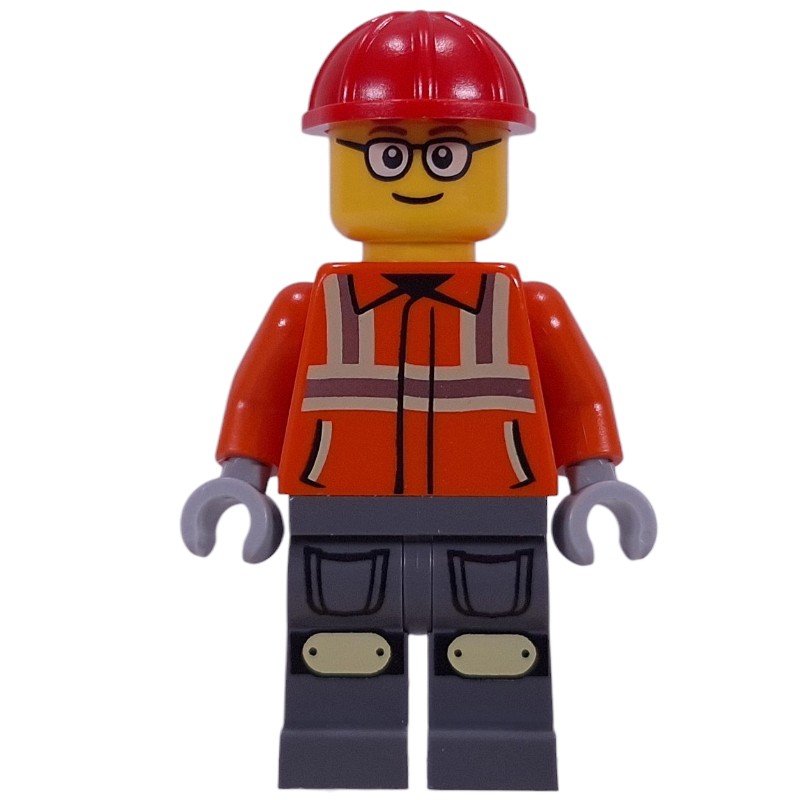 LEGO Set fig-016389 Construction Worker, Reddish Orange Safety Jacket ...