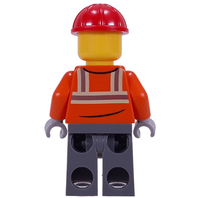 LEGO Set fig-016389 Construction Worker, Reddish Orange Safety Jacket ...